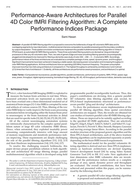 Pdf Performance Aware Architectures For Parallel 4d Color Fmri