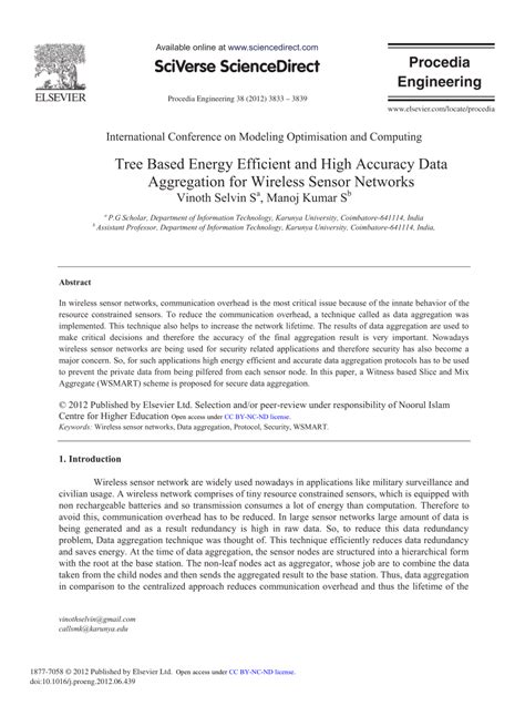 Pdf Tree Based Energy Efficient And High Accuracy Data Aggregation For Wireless Sensor Networks