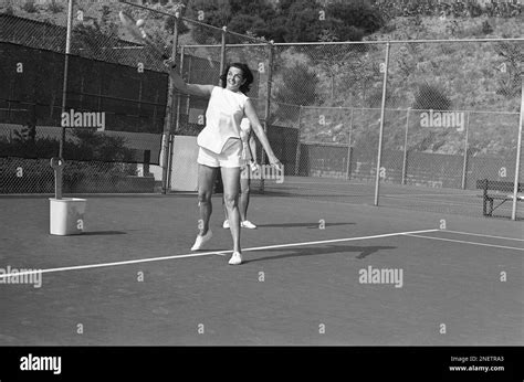 Gussie Moran Teaching Jane Russell Tennis At The Lake Encino Racquet