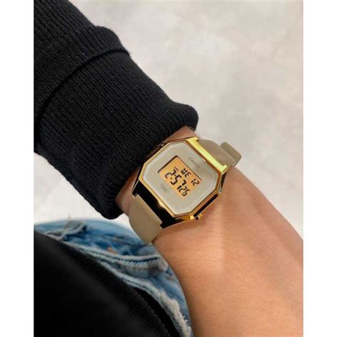 Casio Vintage Mini Dorado Y Correa Piel Tostada Pastel Digital Unisex