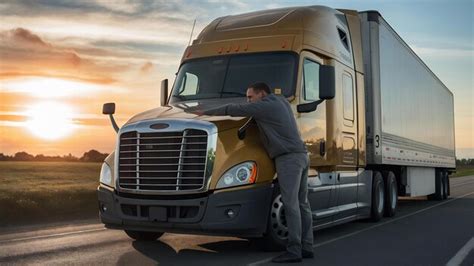 Premium Photo Trucker Hugging His Truck Vehicle For Transportation
