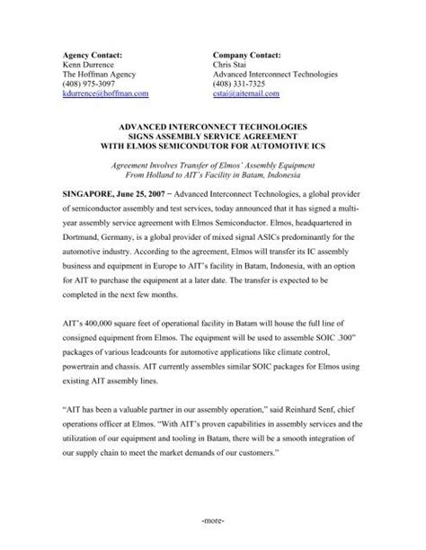 Advanced Interconnect Technologies Signs Assembly Unisem