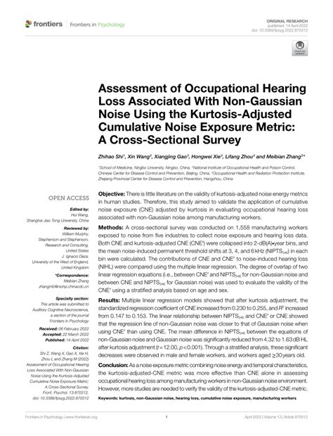 Pdf Assessment Of Occupational Hearing Loss Associated With Non