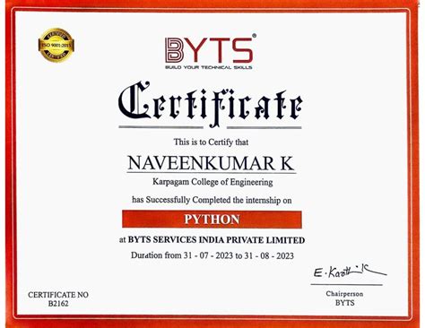 Naveenkumar K On Linkedin Python Certification
