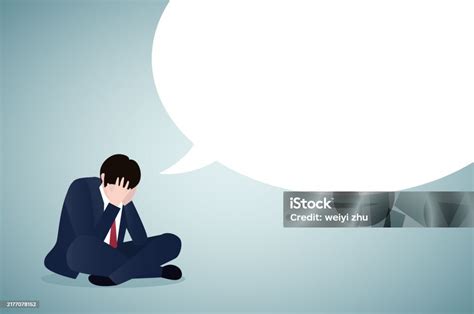 파란색 배경에 빈 말풍선을 가진 불안한 젊은 사업가 의견 및 모형 장소 가리기에 대한 스톡 벡터 아트 및 기타 이미지 가리기 걱정하는 격언 Istock