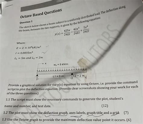 Provide An Octave Or Matlab Script To Plot The Deflection Equation Y