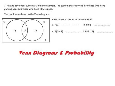 Probability And Venn Diagram Worded Questions Worksheet With Answers Teaching Resources