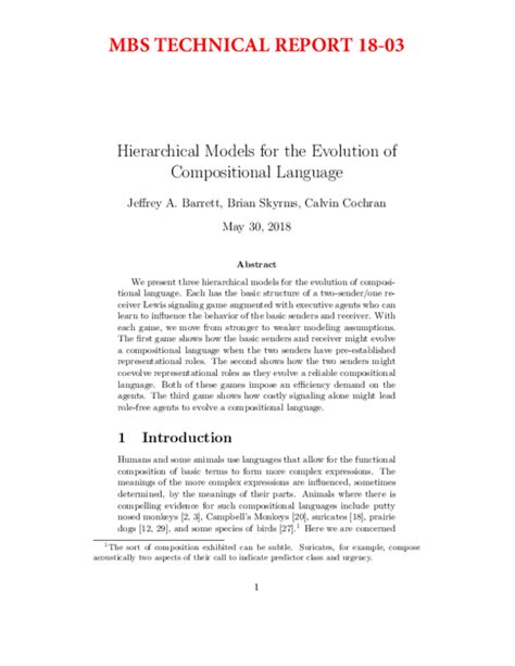 Pdf Hierarchical Models For The Evolution Of Compositional Language