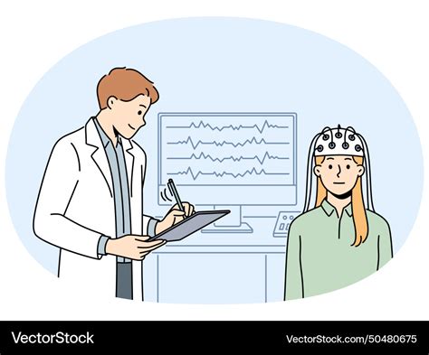 Female Patient Do Eeg Scan In Clinic Royalty Free Vector