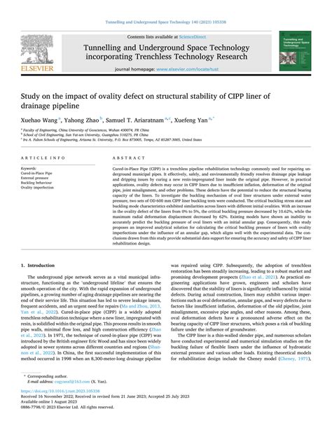 Pdf Study On The Impact Of Ovality Defect On Structural Stability Of Cipp Liner Of Drainage