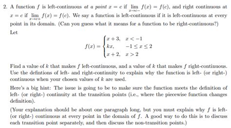 Solved 2 A Function F Is Left Continuous At A Point X C