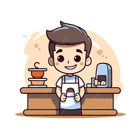 Кафе милый мальчик из мультфильмов векторная иллюстрация персонажа
