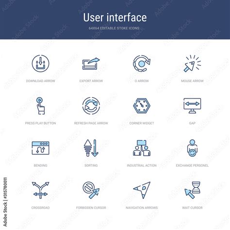 Set Of Vector Stroke Icons Such As Wait Cursor Navigation Arrows Forbidden Cursor