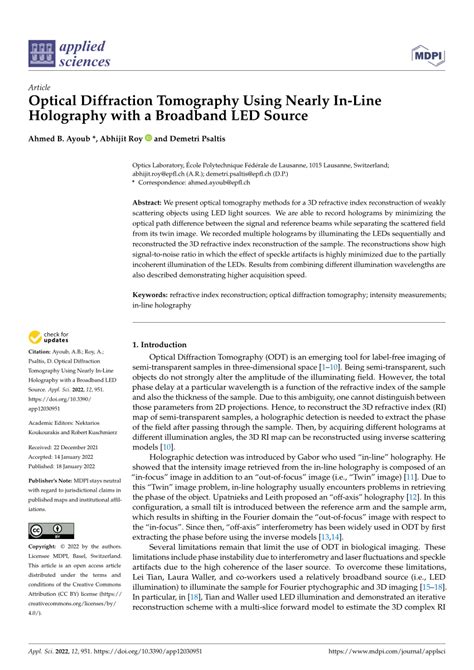 Pdf Optical Diffraction Tomography Using Nearly In Line Holography