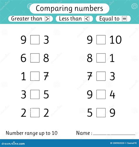 Comparing Numbers Less Than Greater Than Equal To Worksheets For