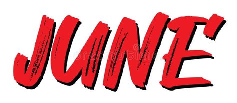 Red Word Of Month June Vector Illustration Title Of June With Grunge Font Stock Vector