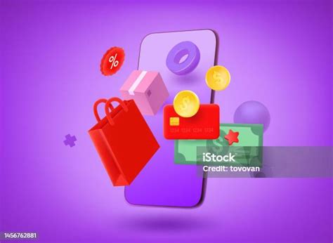 모바일 애플리케이션을 통한 구매 쇼핑 개념입니다 3d 벡터 일러스트 레이 션 전화에 대한 스톡 벡터 아트 및 기타 이미지