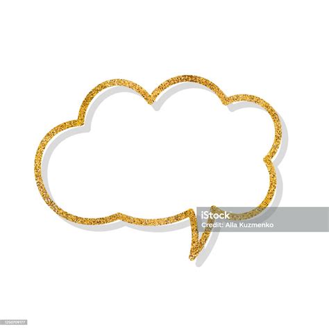 벡터 스피치 버블과 황금 글리터 효과 흰색 배경에 고립 된 빛나는 금 배너 만화 일러스트레이션 템플릿 프레임입니다 손으로 그리기