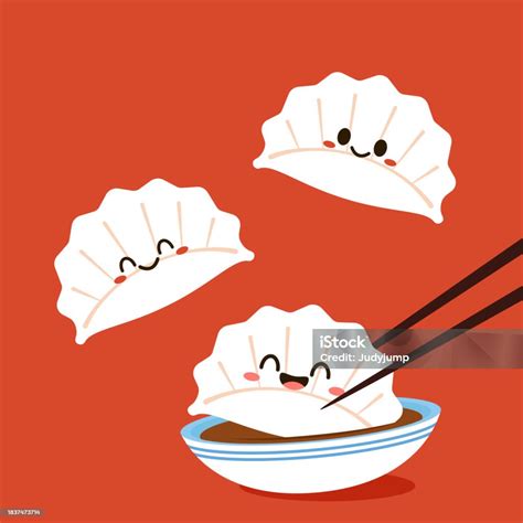 교자 만화 벡터입니다 흰색 바탕에 뜨거운 만두와 젓가락 레스토랑 로고에 대한 찐 딤섬 또는 롤빵 그림 일본인을 위한 아시아 음식 아이콘입니다 만두에 대한 스톡 벡터 아트 및