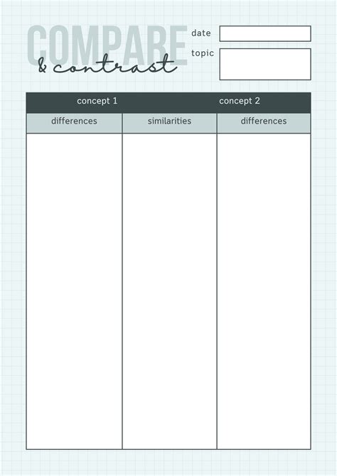 Compare And Contrast Chart Template Free Free Printables