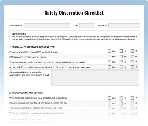 Safety Observation Template