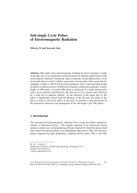 Pdf Sub Single Cycle Pulses Of Electromagnetic Radiation