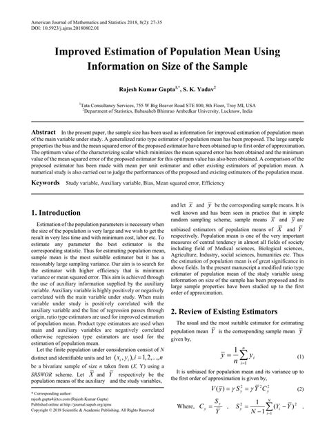 Pdf Improved Estimation Of Population Mean Using Information On Size Of The Sample
