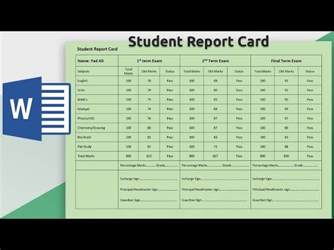 Microsoft Excel Report Card Template