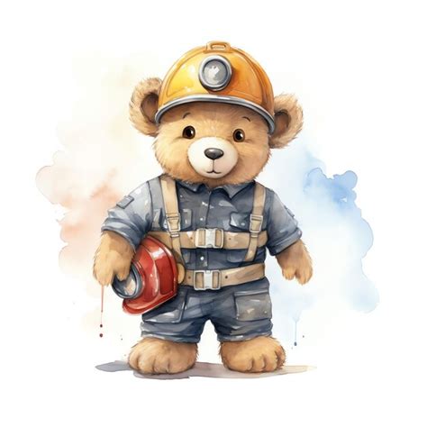 소방관 장비 수채화 클립 아트 일러스트와 함께 아름다운 곰 프리미엄 사진