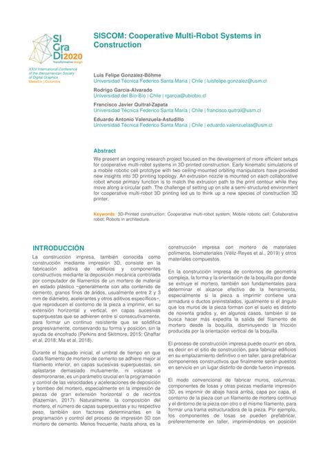Pdf Siscom Cooperative Multi Robot Systems In Construction