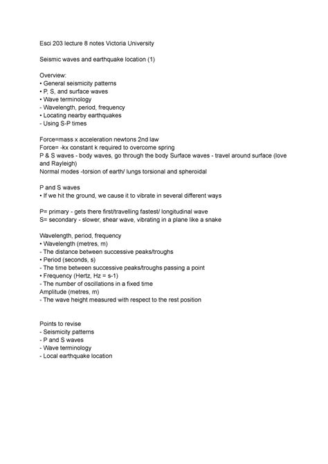 Esci 203 Lecture 8 Notes Victoria University Esci 203 Lecture 8 Notes