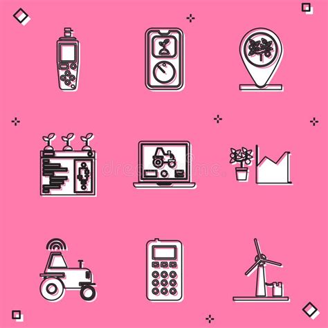 Set Portable Sensor Smart Farming Technology Location And Tree Laptop Application For Smart