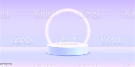 추상적 인 단계에서 제품 배치 및 디스플레이를위한 보라색 색상의 벡터 현실적인 고립 된 연단 플랫폼 3차원 형태에 대한 스톡