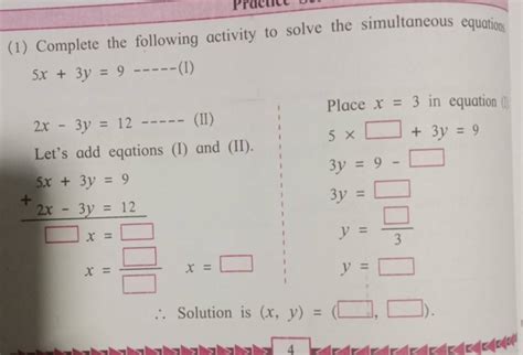 1 Complete The Following Activity To Solve The Simultaneous Equations 5