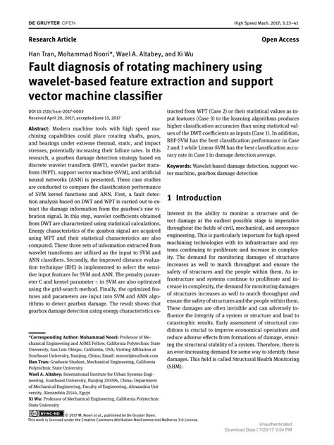 Pdf Fault Diagnosis Of Rotating Machinery Using Wavelet Based Feature