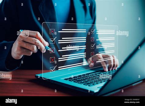 Audit Assessment Form Businessman Working On Computer Productivity Checklist And Filling