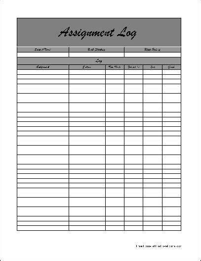 Free Fancy Weekly Assignment Log