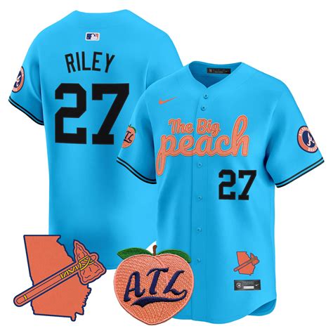 Mens Austin Riley Atlanta Braves The Big Peach Vapor Premier Limited Light Blue Jersey All