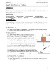Lab Coefficient Of Friction Docx PHYSICS COEFFICIENT OF FRICTION Lab Coefficient Of
