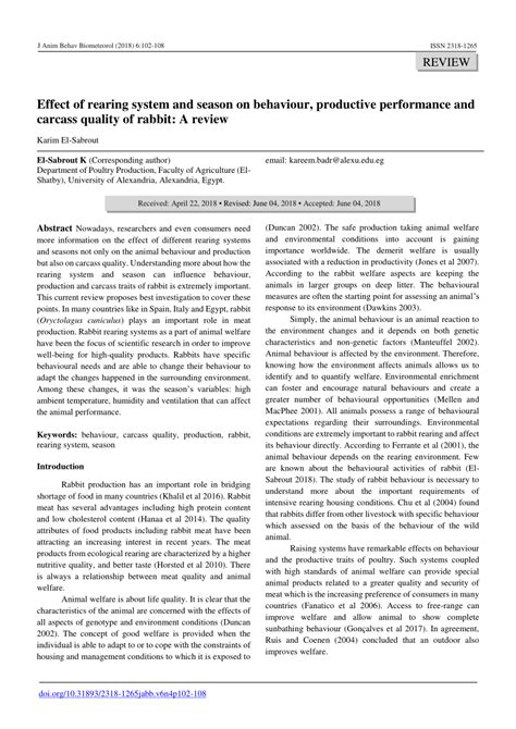 Pdf Effect Of Rearing System And Season On Behaviour Productive Performance And Carcass