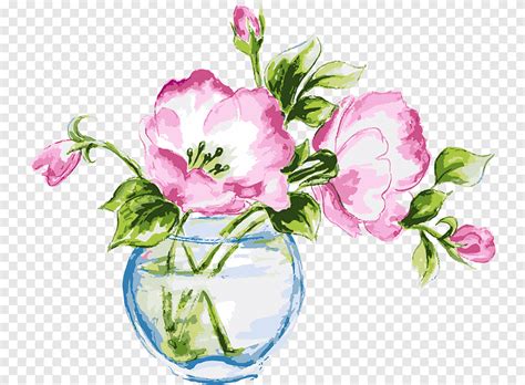 꽃의 꽃병 수채화 그림 일러스트 손으로 그린 수련 꽃 배열 그린 Png Pngegg
