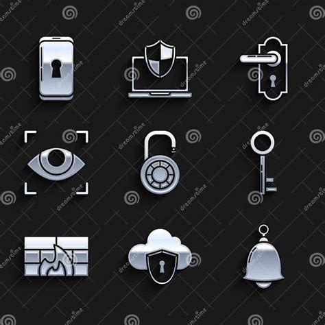 Set Safe Combination Lock Wheel Cloud And Shield Ringing Bell Key Firewall Security Wall