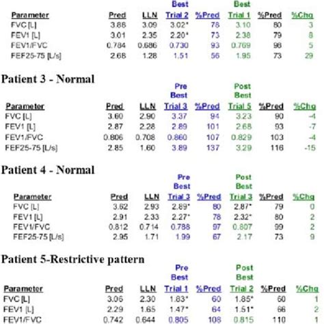 Pulmonary Function Test Parameters For Patients 1 To 6 Download