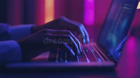 Software Developer Programming Innovative Code Laptop Neon Light Stock