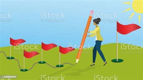 큰 목표에 도달할 때까지 작은 목표로 길을 계획하는 여성 벡터 그림입니다 강사에 대한 스톡 벡터 아트 및 기타 이미지 강사 여자 사업가 오솔길 Istock