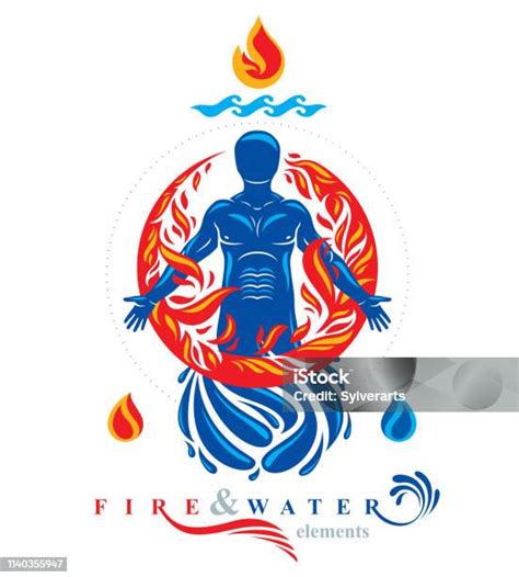 인간의 벡터 일러스트 레이 션 선수는 양식 물을 생성 하 고 불꽃에 둘러싸여 자연과 조화를 이루며 생활 환경 보호 개념 가솔린에