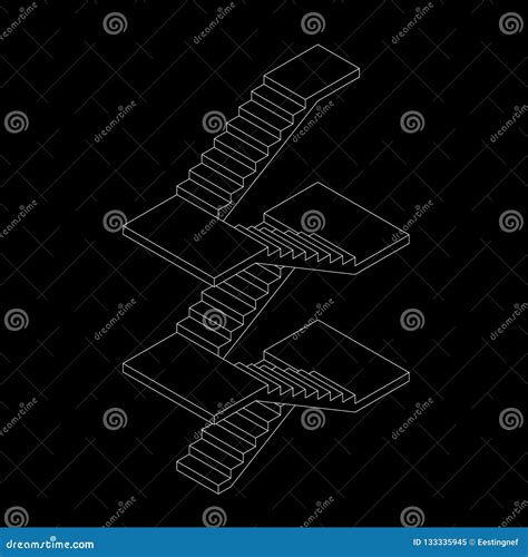 Staircase With Platforms Vector Outline Illustration Stock Vector Illustration Of Interior