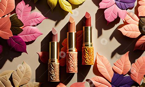 Модные красочные помады солнечные тени из цветов на бежевом фоне плоский вид сверху Фон