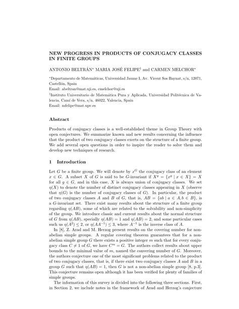 Pdf New Progress In Products Of Conjugacy Classes In Finite Groups