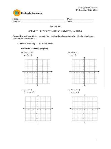 Assignments Unit 3 Linear Equations And Inequalities Pdf